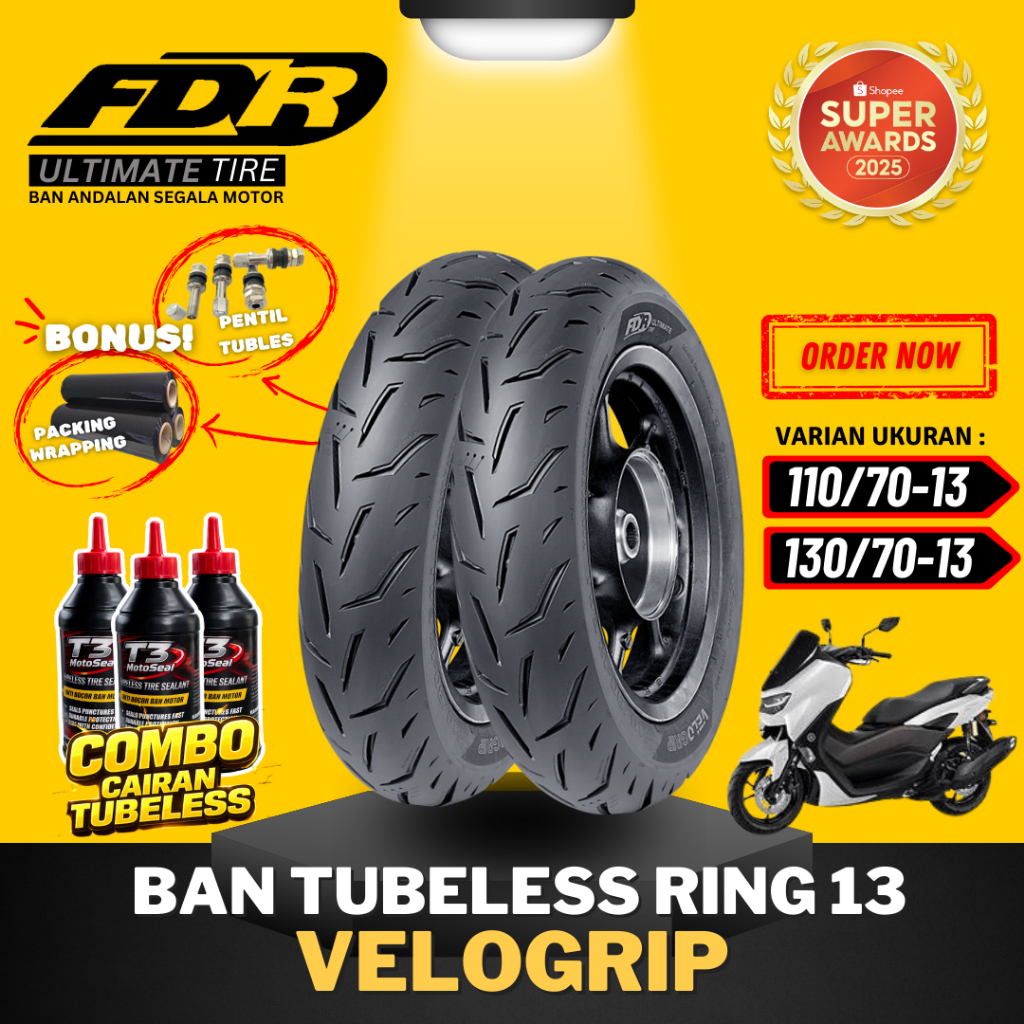 Jual [PAKET SEPASANG MURAH] BAN FDR TUBELESS VELOGRIP RING 13 / BAN ...