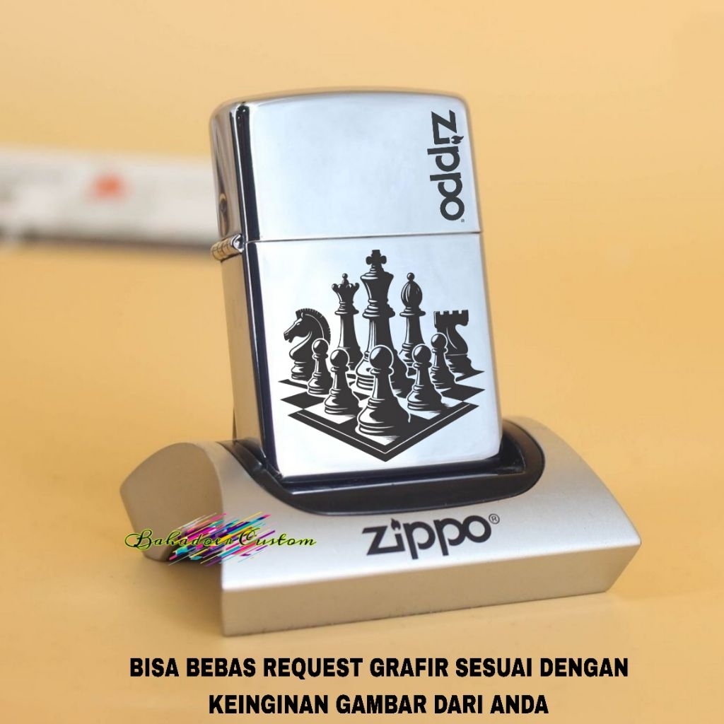 Jual KOREK API ZIPPO SILVER CHROME CUSTOM GRAFIR BIDAK CATUR DESIGN ...
