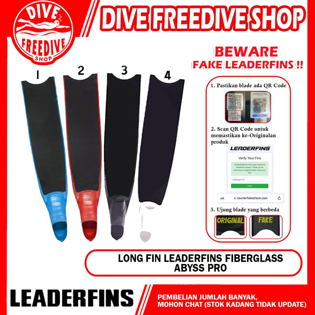 Jual Long Fin Leaderfins Fiberglass Abyss Pro Black Fins Kaki Katak ...