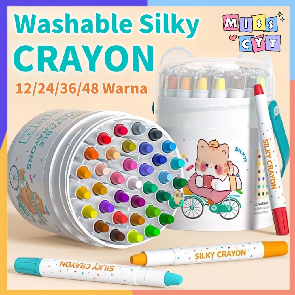 Jual COD 12/24/36/48 Warna Colorful Crayon Bucket Krayon Silky Crayon ...