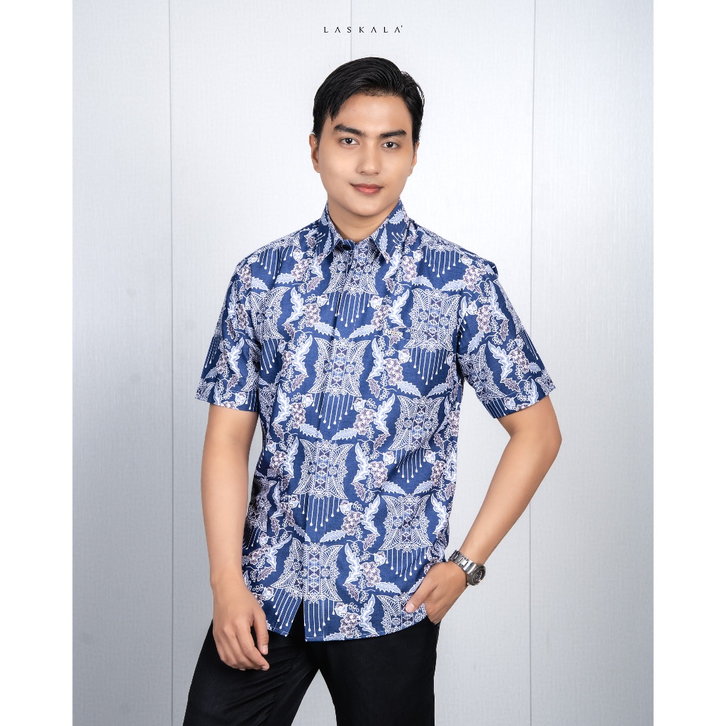 Jual Laskala Batik Premium Dhwani Blue Kemeja Batik Pria Slimfit Lengan ...
