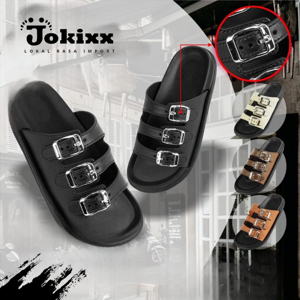 Jual Jokixx Sandal Wanita Slop Eva Ban 3 Gesper Aktif Kotak Silver ...