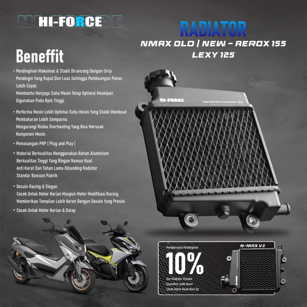 Jual radiator H4R hi force NMAX OLD NEW AEROX 155 LEXY 125 curved ...