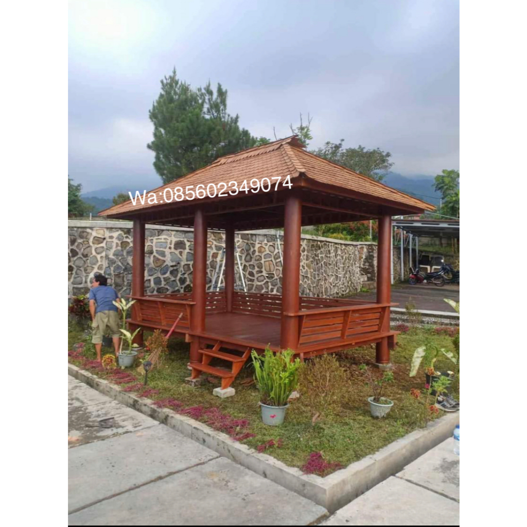 Jual gazebo kayu jati minimalis ukuran 3x2 meter / gazebo taman kayu ...