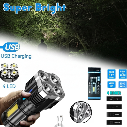 Jual Senter LED 4 Mata 48 W 20 W / Senter LED Chargeable / Senter Cas ...