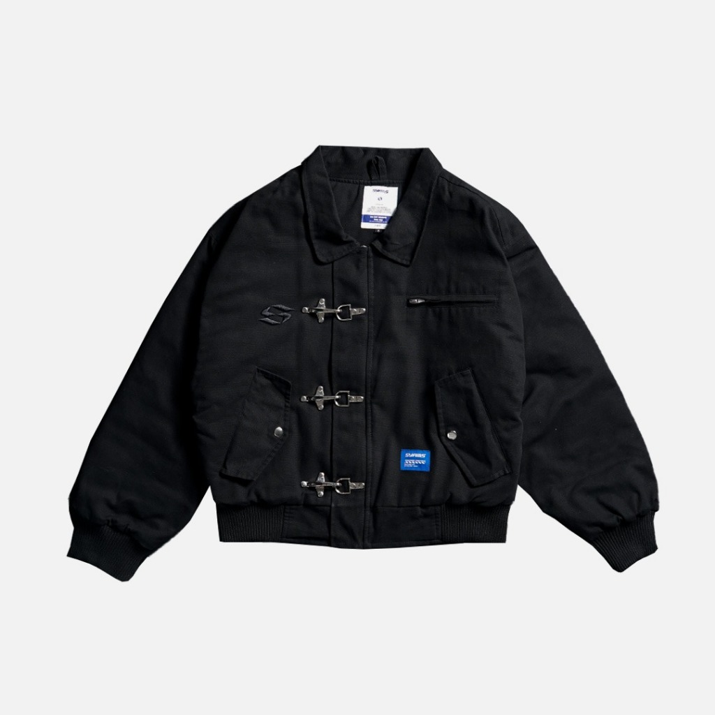 Jual Fireman Clasp Jacket Black Pria Oversize Boxy Cotton Canvas–Jaket ...