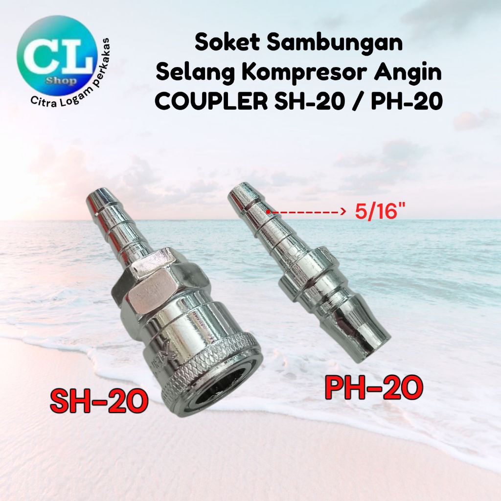 Jual SOKET COUPLER SH20 / PH20 x 5/16" SAMBUNGAN SELANG KOMPRESOR ANGIN ...