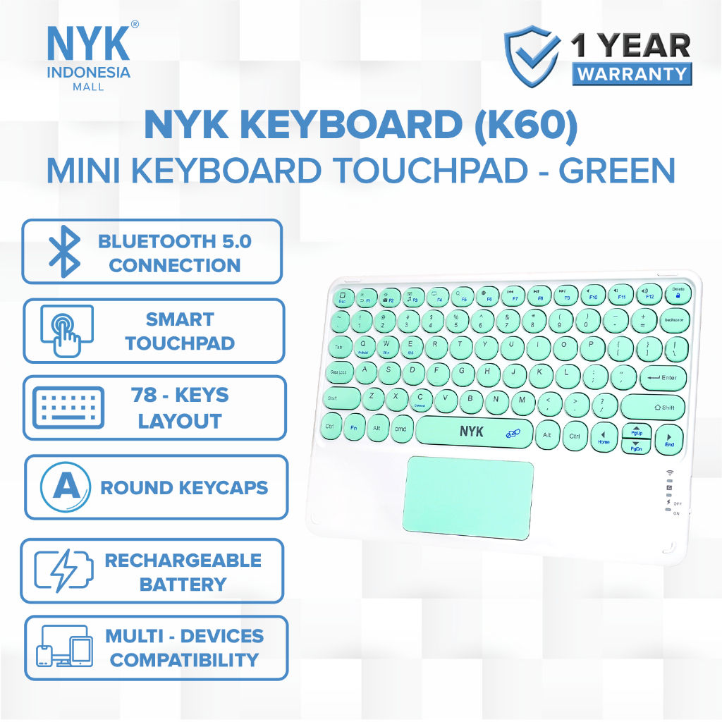 Jual NYK Mini Keyboard K60 Touchpad Bluetooth Green | Shopee Indonesia