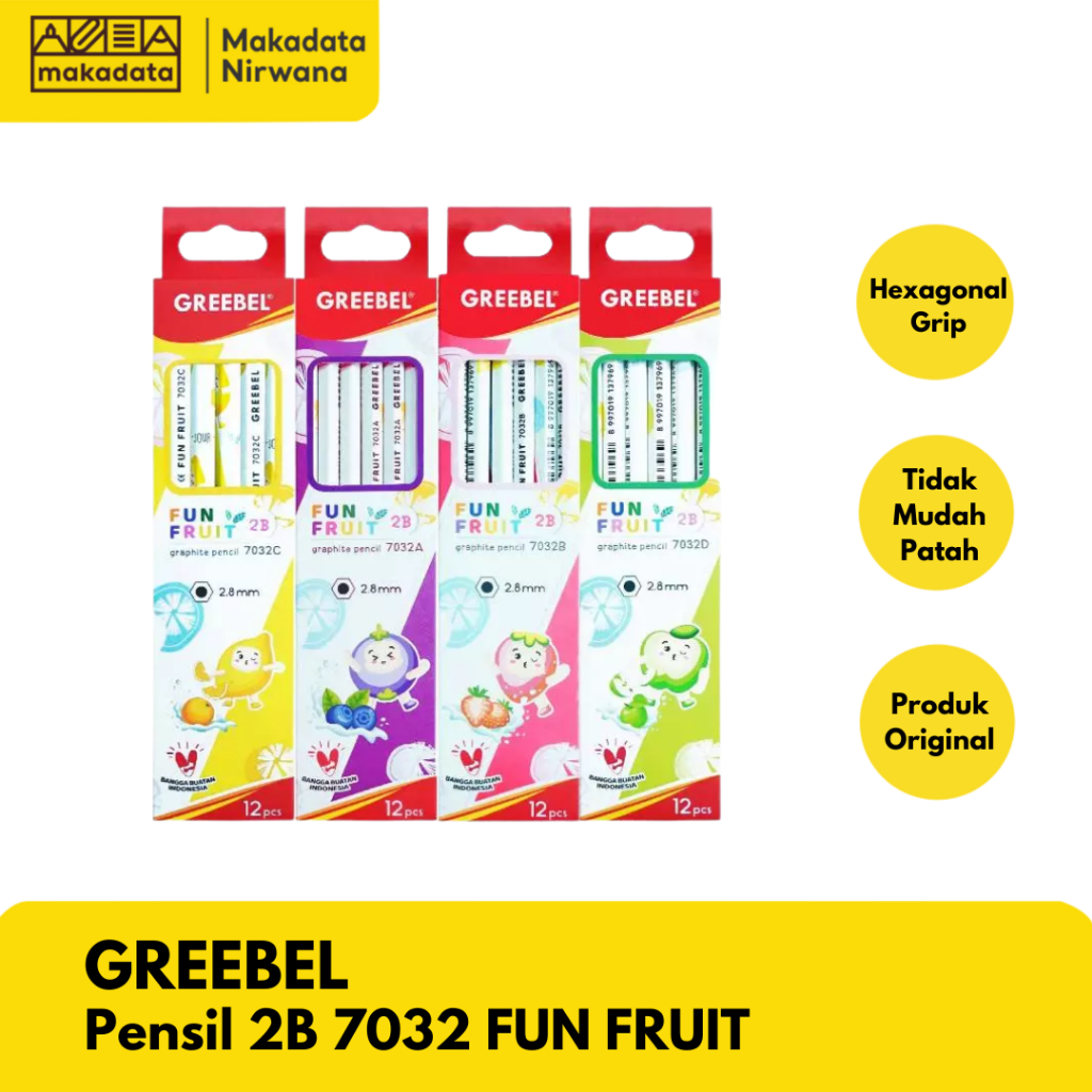 Jual GREEBEL PENCIL/PENSIL 2B 7032 FUN FRUIT (1PACK) | Shopee Indonesia