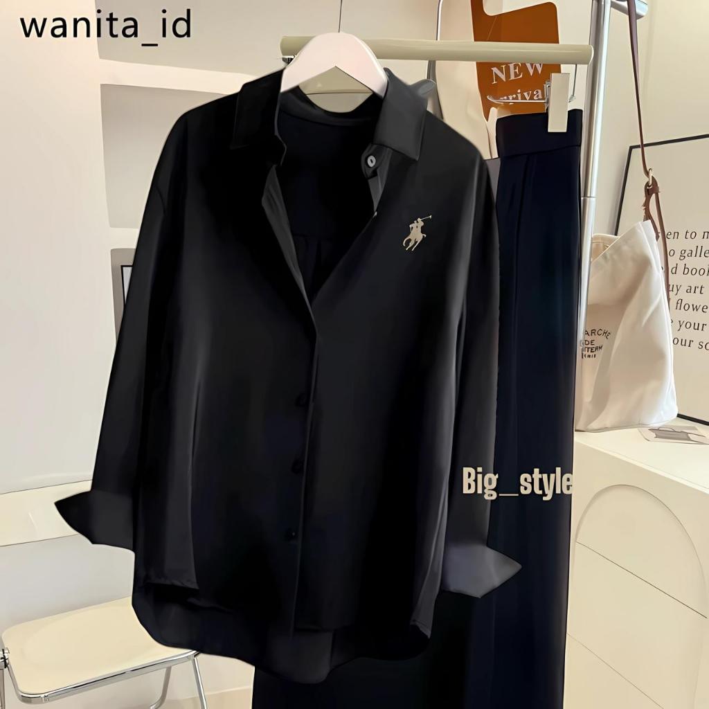 Jual Blouse Wanita Leher V Logo Samping / Kemeja Wanita V Korean Style ...