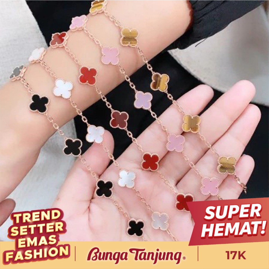 Jual GELANG CLOVER RAINBOW C - EMAS 17K - BUNGA TANJUNG | Shopee Indonesia