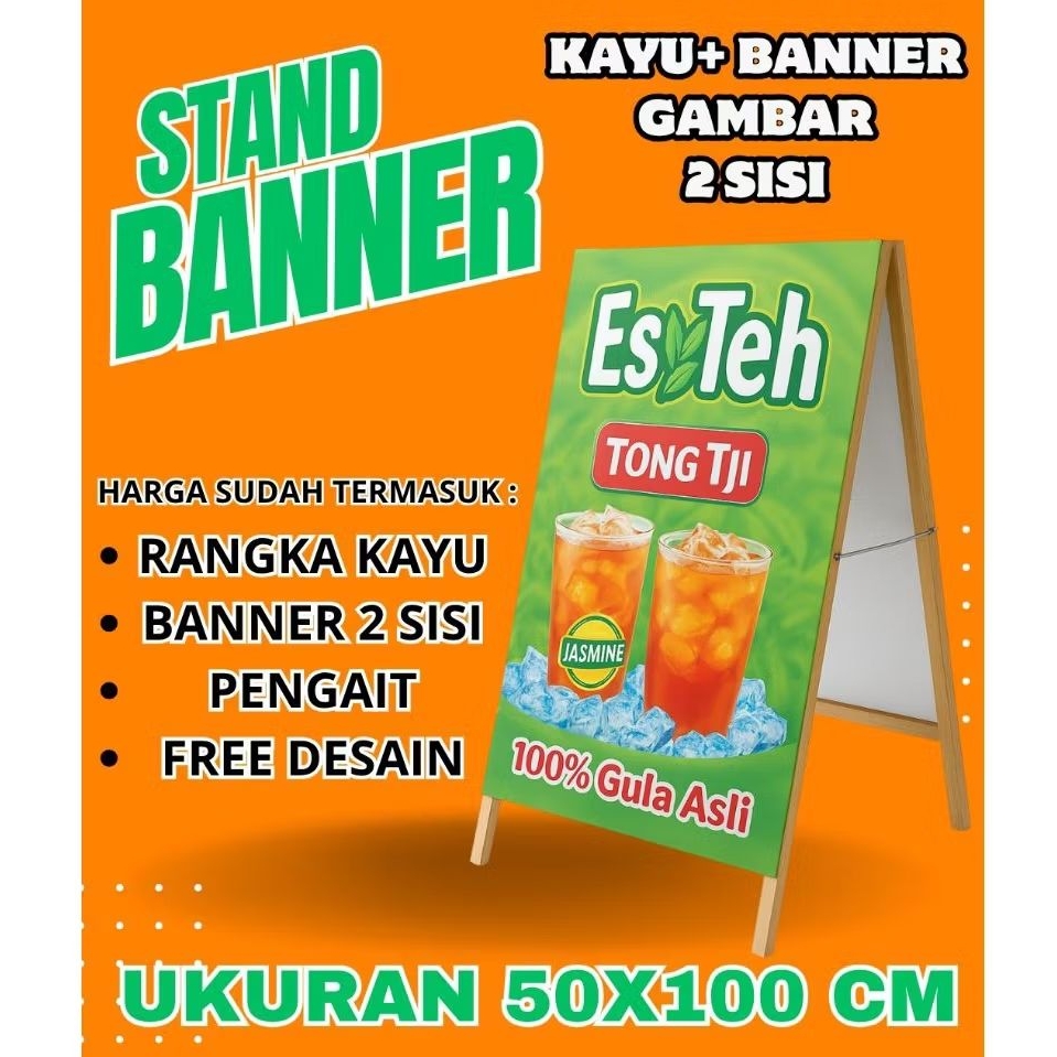Jual PROMO!! STAND BANNER KAYU 50X100 CM, FREE DESAIN/GAMBAR BOLAK ...