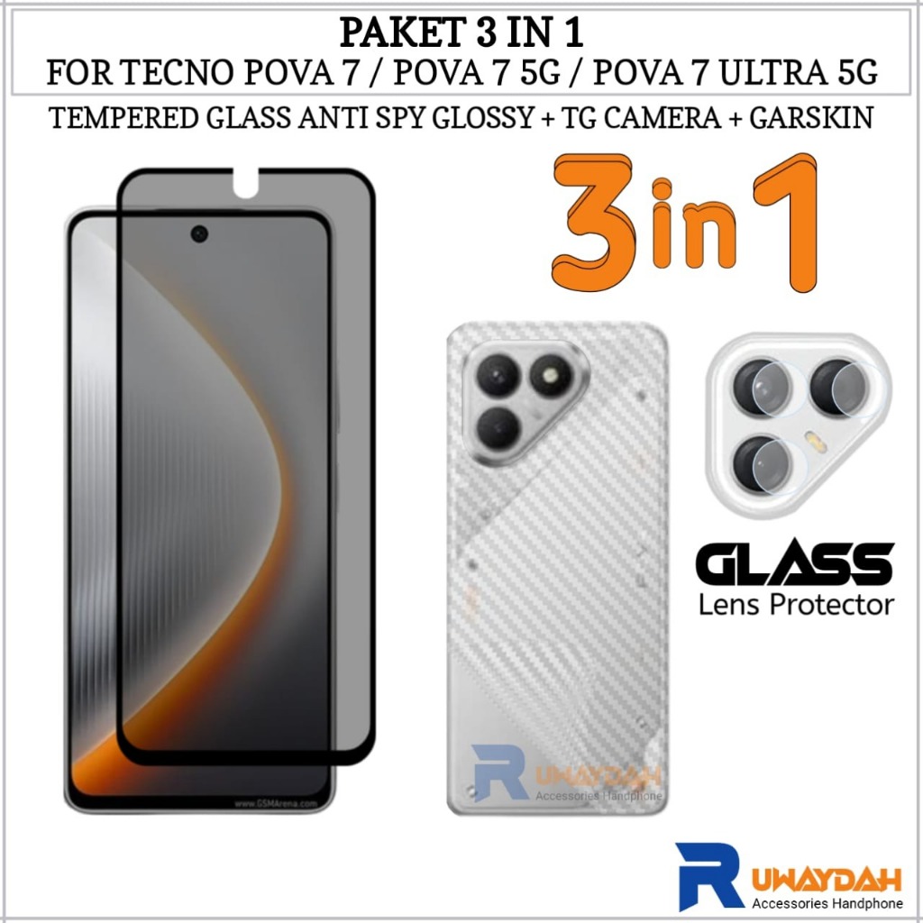 Jual Paket 3in1 Tempered Glass Tecno Pova 7 Pova 7 5G Pova 7 Ultra Anti ...