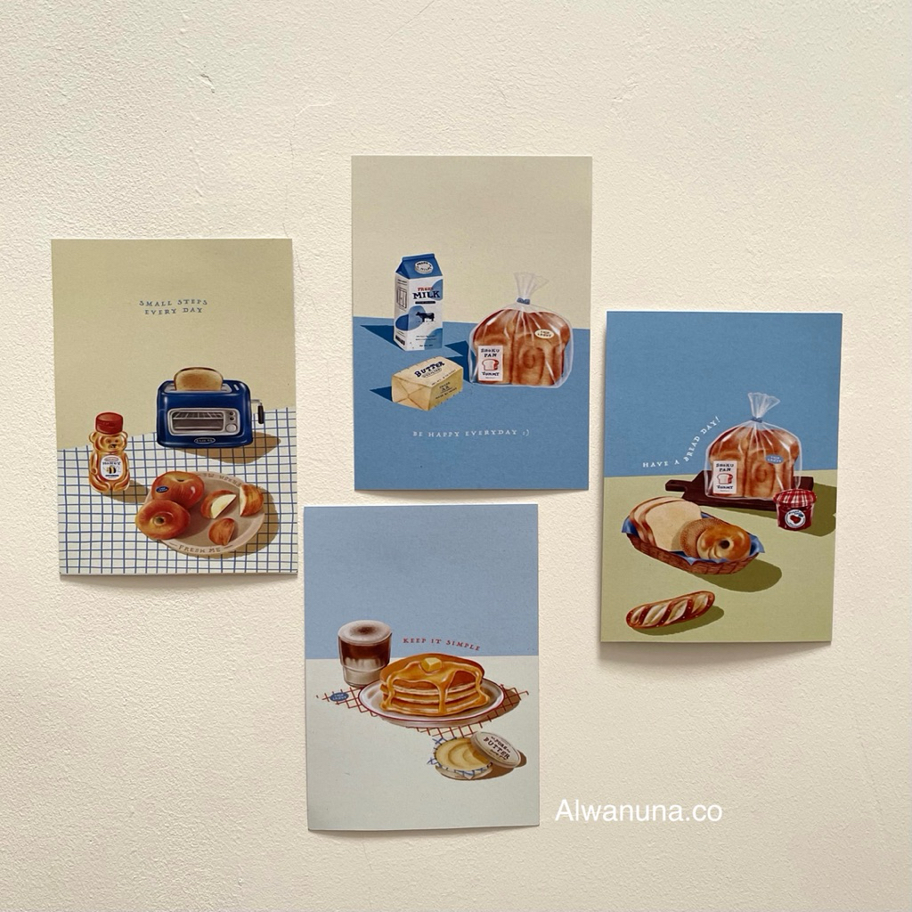 Jual 4 lembar poster kertas aesthetic tema breakfast roti cake ...