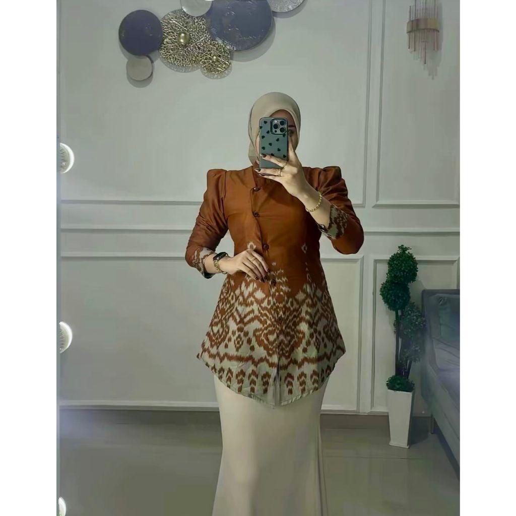 Jual Atasan batik wanita modern lengan panjang puffy blouse Rizky model kebaya janggan by ratu ...
