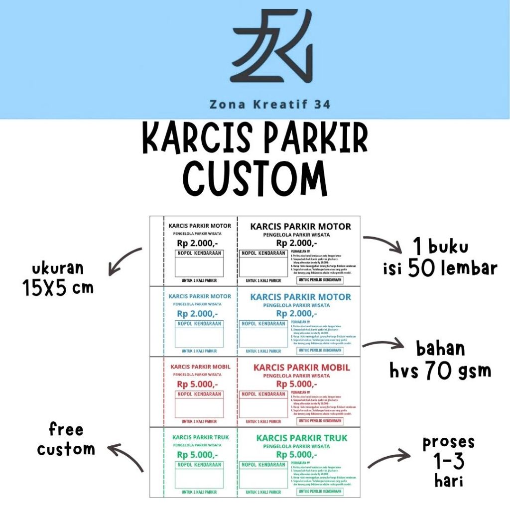 Jual KARCIS PARKIR CUSTOM ISI 50 LEMBAR | Shopee Indonesia