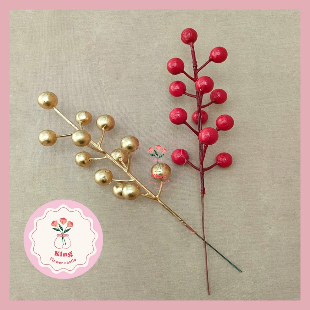 Jual Artifical Gold Bean Holly Flower Bunga Cherry Imlek Dekorasi ...