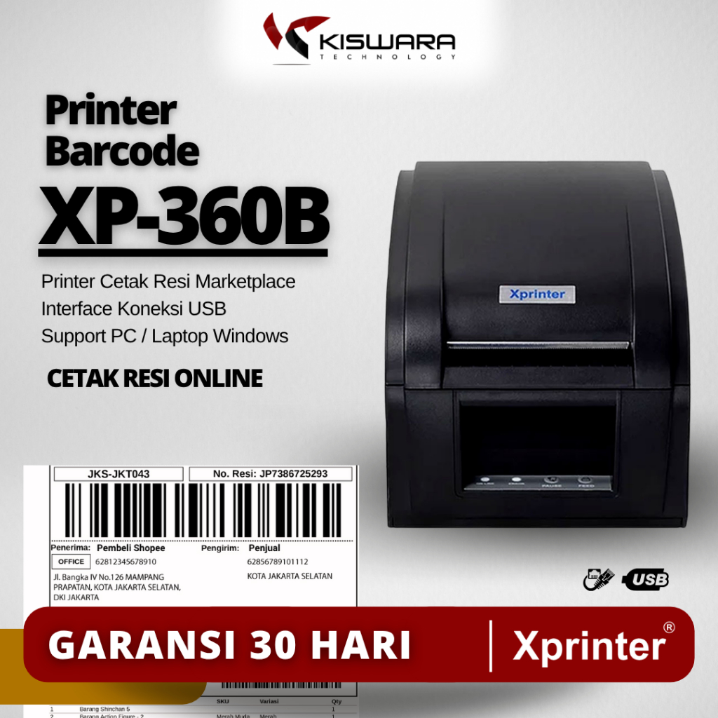 Jual Printer Barcode Thermal Resi Marketplace Xprinter XP-360B - USB ...