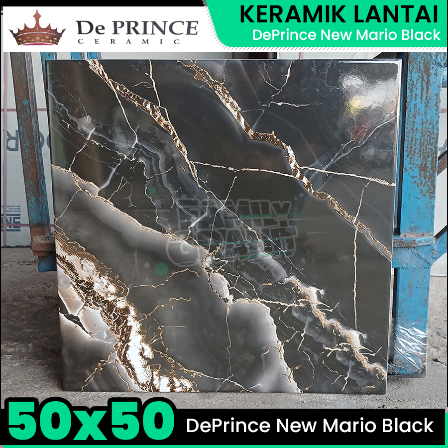 Jual Keramik Lantai 50x50 DePrince New Mario Black Motif Marmer Hitam ...