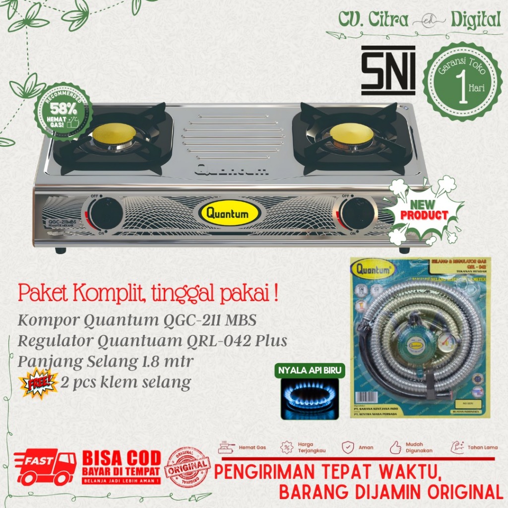 Jual Paket Kompor Quantum 2 Tungku New Series QGC-211MBS / BONUS Selang ...