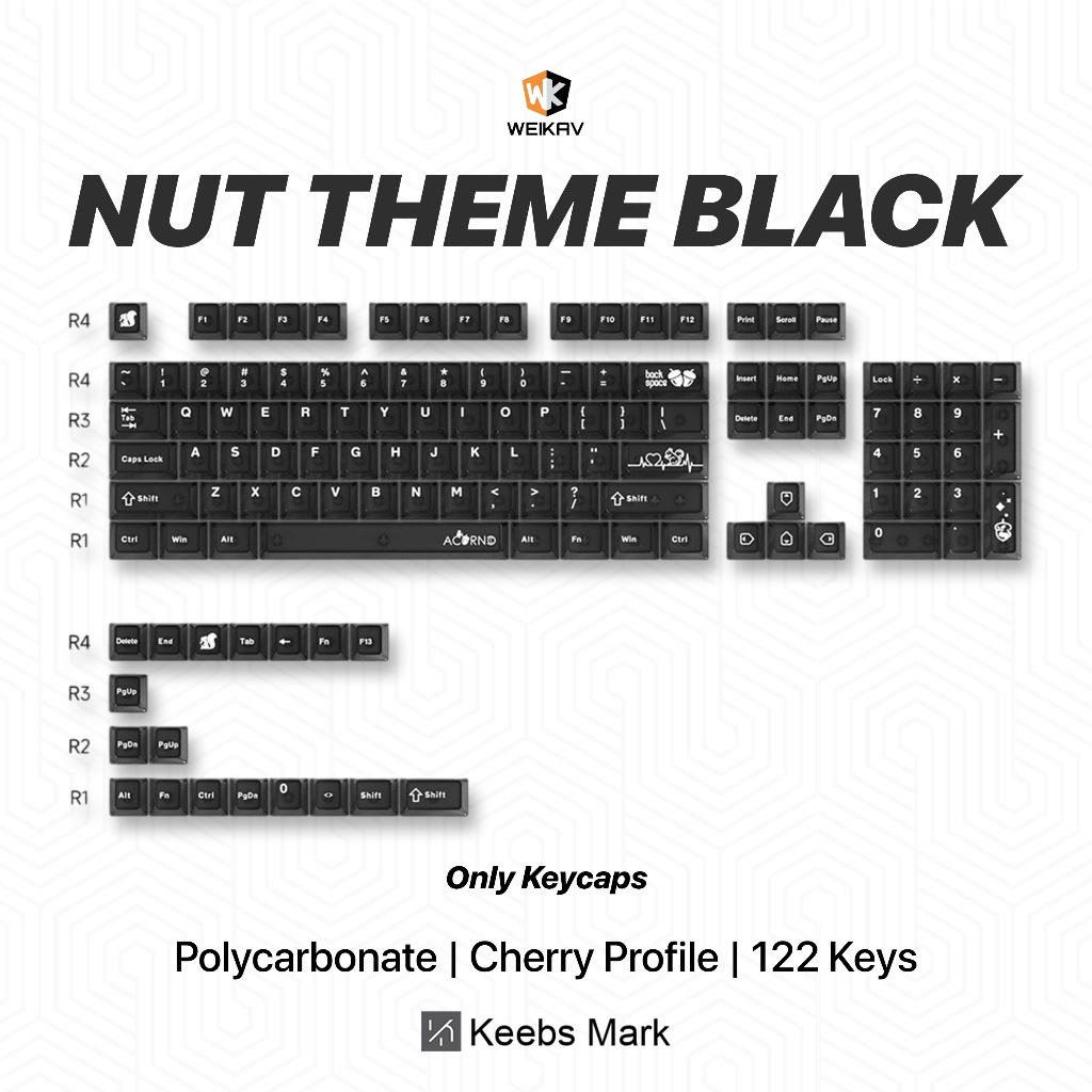 Jual Weikav Nut65 Nut Theme Black Keycaps Polycarbonate 122 Keys Cherry ...