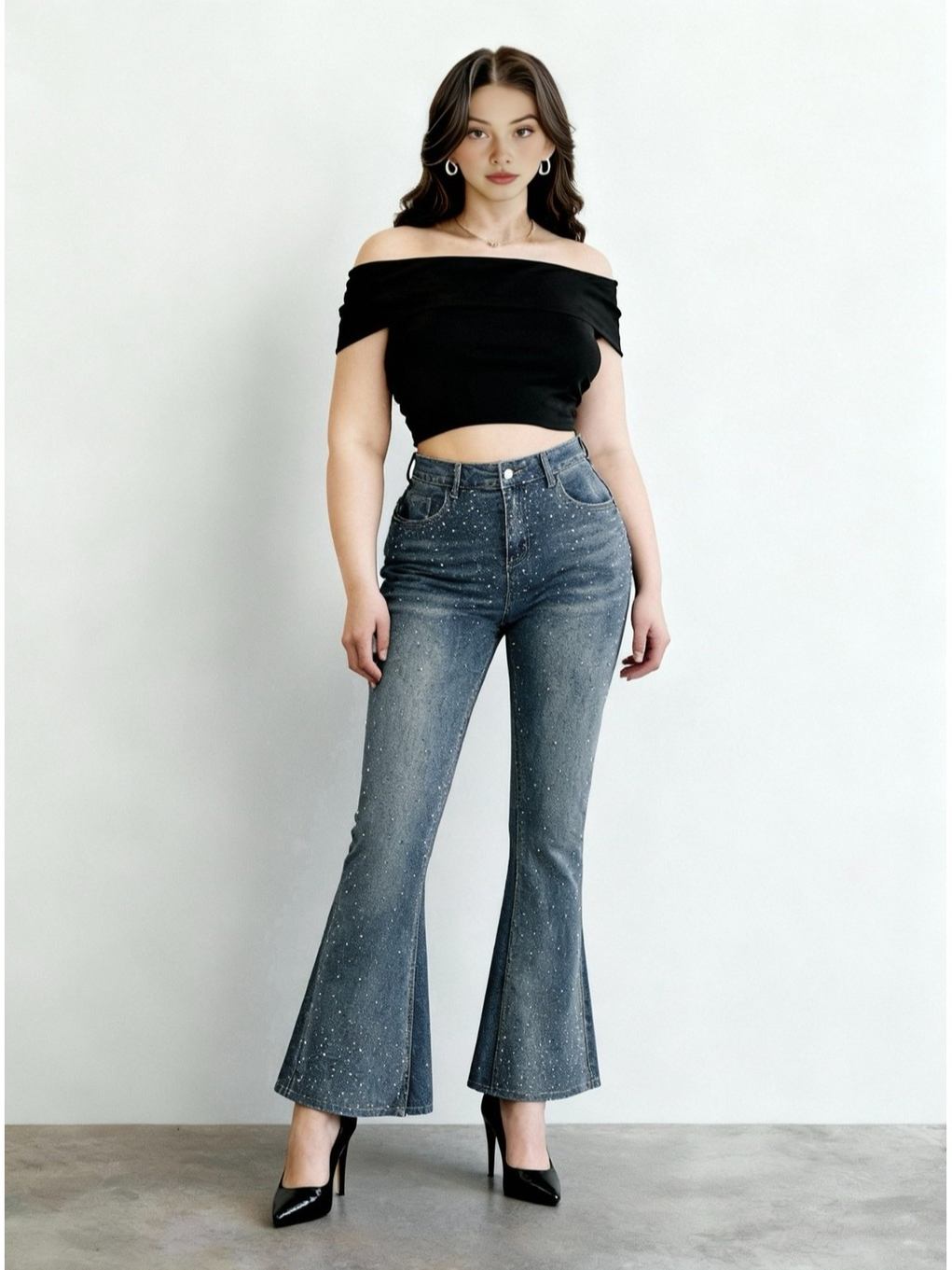 Jual [MEIN PlusSize] Jeans Wanita Cutbray Highwaist Bling-bling Biru ...