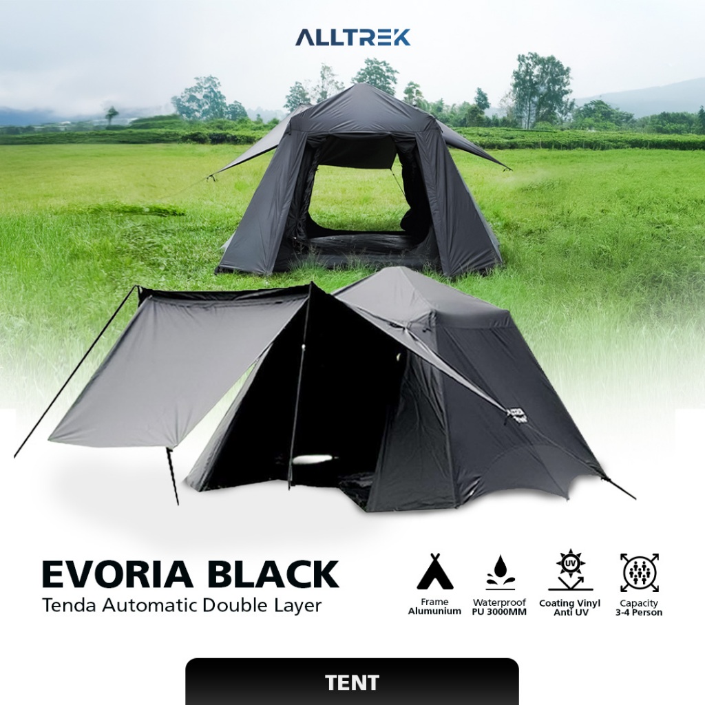 Jual ALLTREK Tenda Camping EVORIA BLACK Automatic Tent Double Layer 3-4 ...