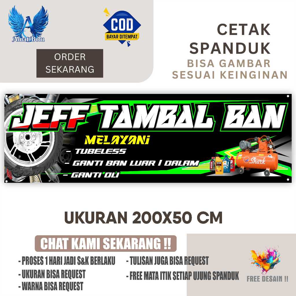 Jual Cetak Spanduk Cetak Banner TAMBAL BAN Ukuran 200x50 CM Costom ...
