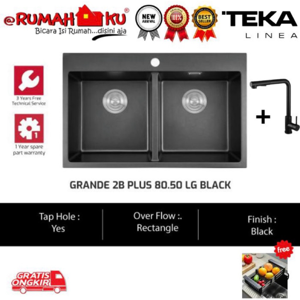 Jual Kitchen Sink TEKA Linea GRANDE 2B PLUS 80 50 LG BLACK - Bak Cuci ...