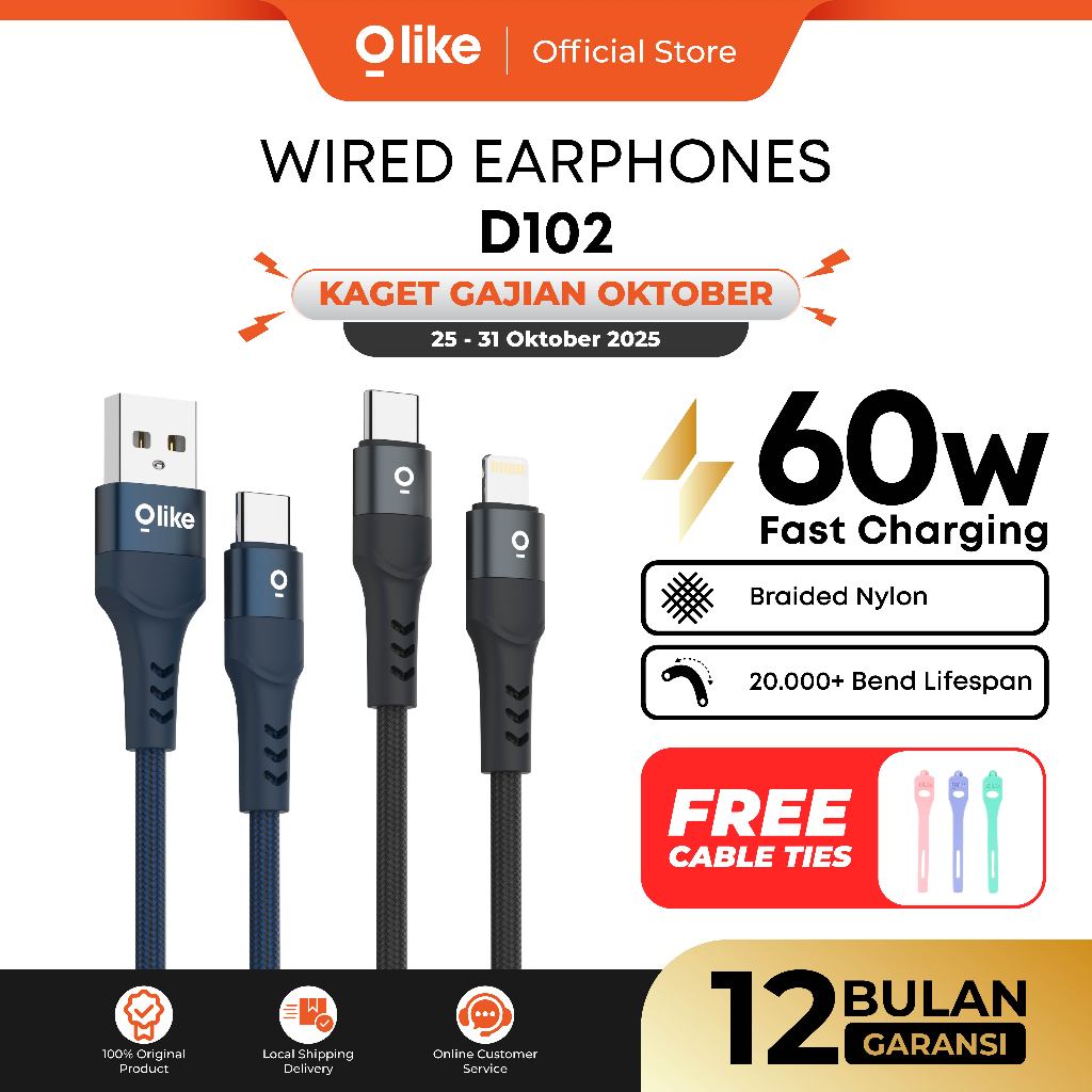 Jual OLIKE Kabel Data Fast Charging D102 Type-C Lightning Micro USB 5V ...
