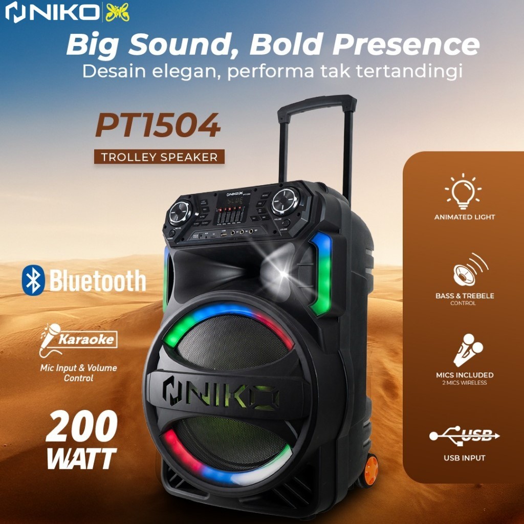 Jual Niko Trolley Speaker Bluetooth 15 inch PT 1504 Free Mic Wireless ...