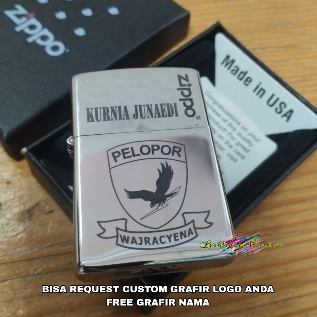 Jual KOREK API ZIPPO SILVER CHROME CUSTOM GRAFIR LOGO PELOPOR GRATIS ...