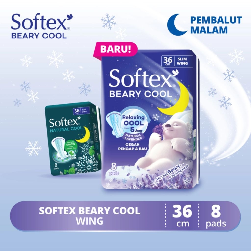 Jual Softex Natural Beary Cool 36CM Slim Wing 8 Pads Pembalut Malam ...