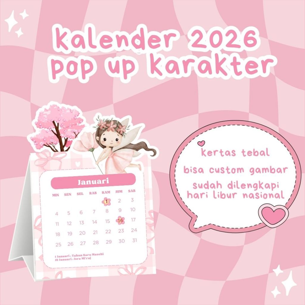 Jual Kalender Meja Pop Up 2026 Desain Lucu Estetik Full Color Bisa ...