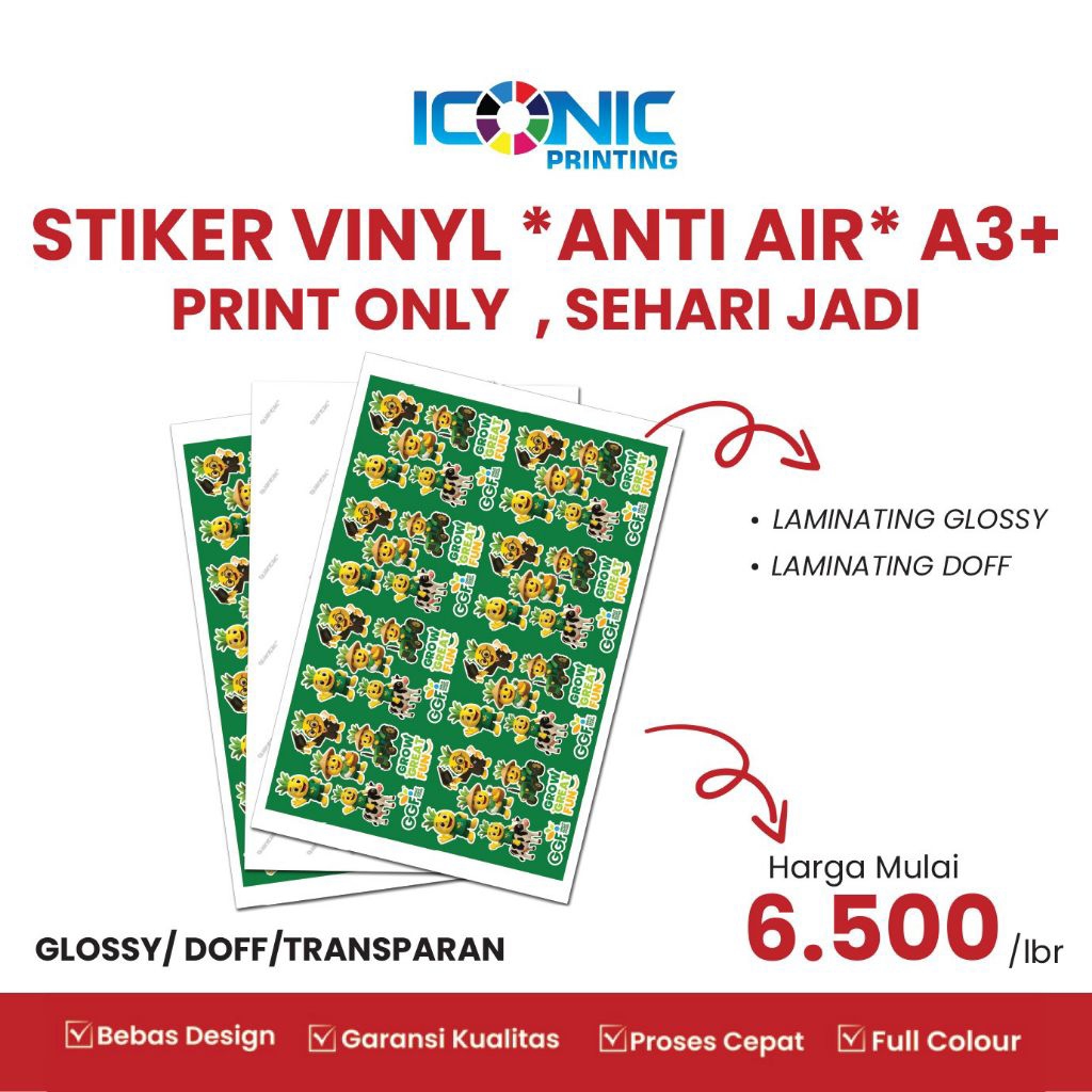 Jual Print Sticker Vinyl / Transparan A3+ TANPA Cutting! Cetak Stiker ...