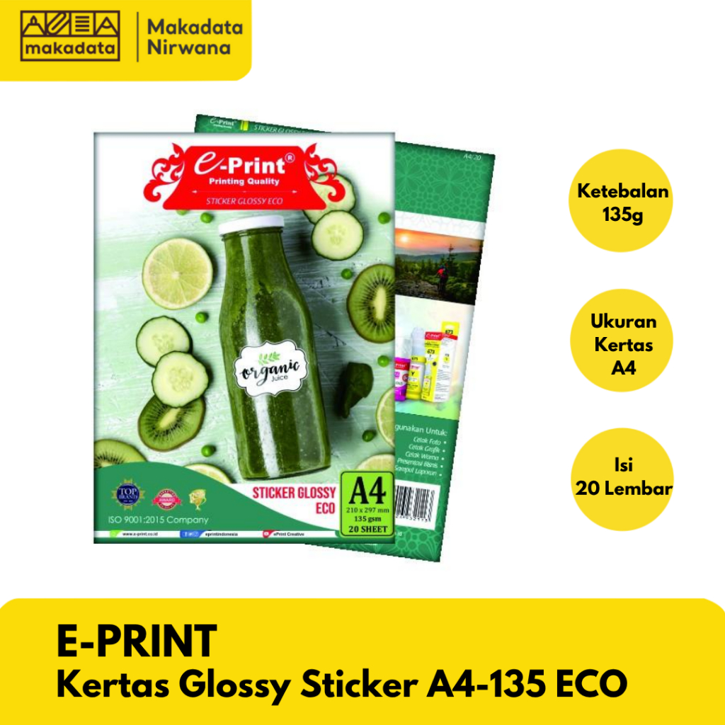 Jual E-PRINT PAPER/KERTAS FOTO STICKER GLOSSY A4-135 GRAM ECO (1 PACK ...