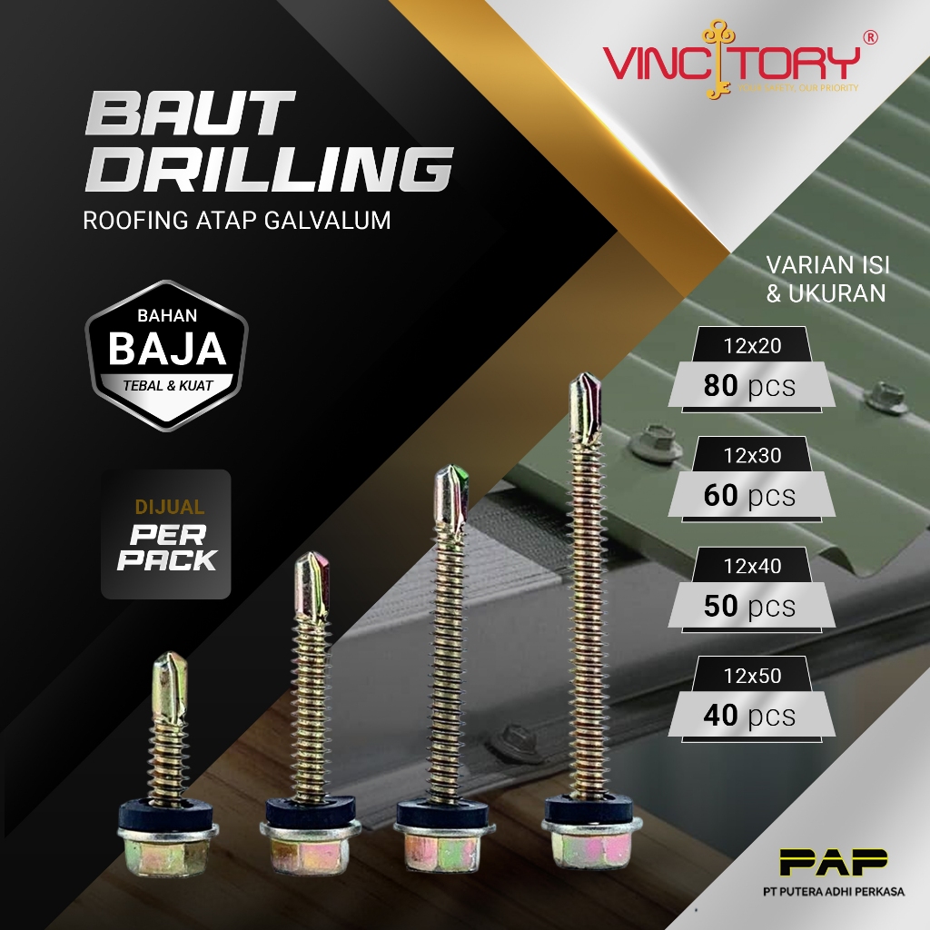 Jual Vincitory Baut Drilling Rofing Atap Galvalum uk 12x20, 12x30 ...