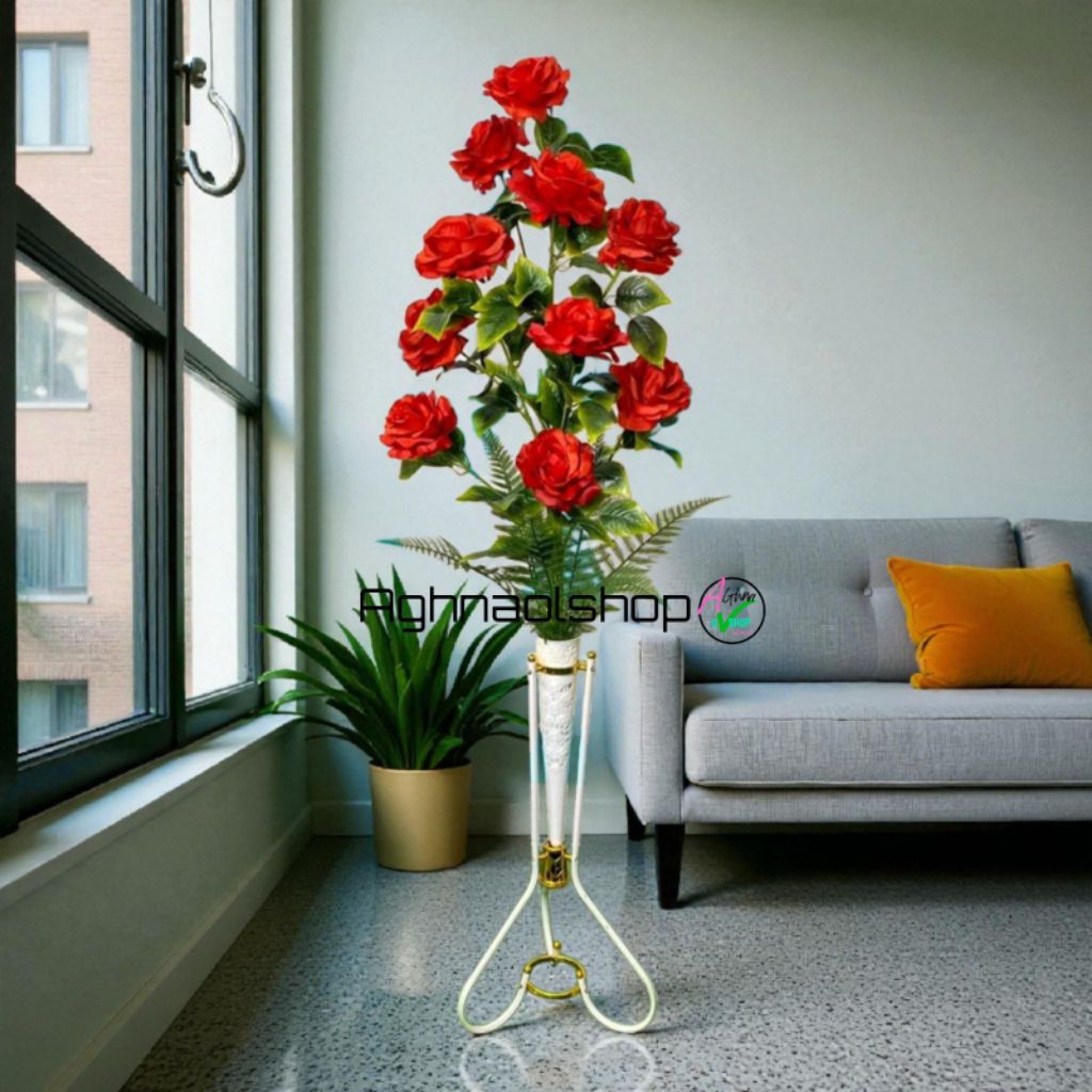 Jual Bunga hias sudut MAWAR JUMBO-K10 Lengkap dengan pot standing besi ...