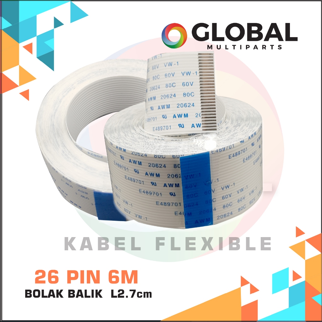 Jual kabel 26 pin 6meter bolak balik / dua arah lebar 2.7cm | Shopee ...