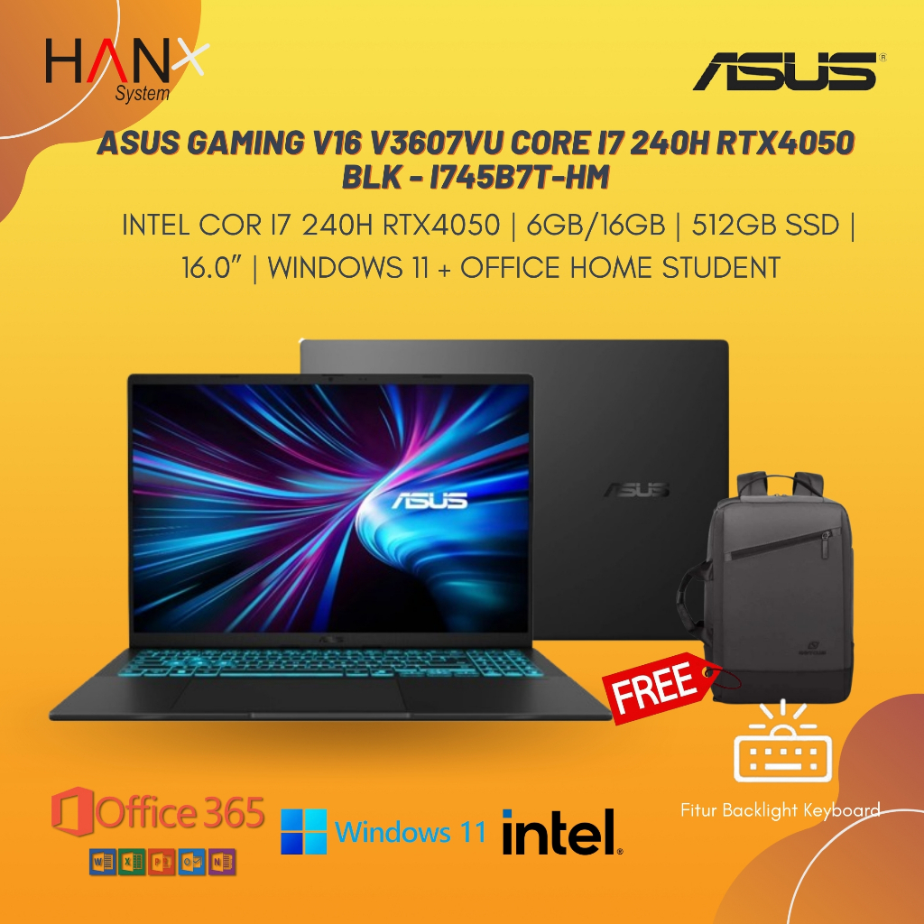 Jual ASUS GAMING V16 V3607VU CORE I7 240H RTX4050 6GB/ 16GB 512GB W11 ...