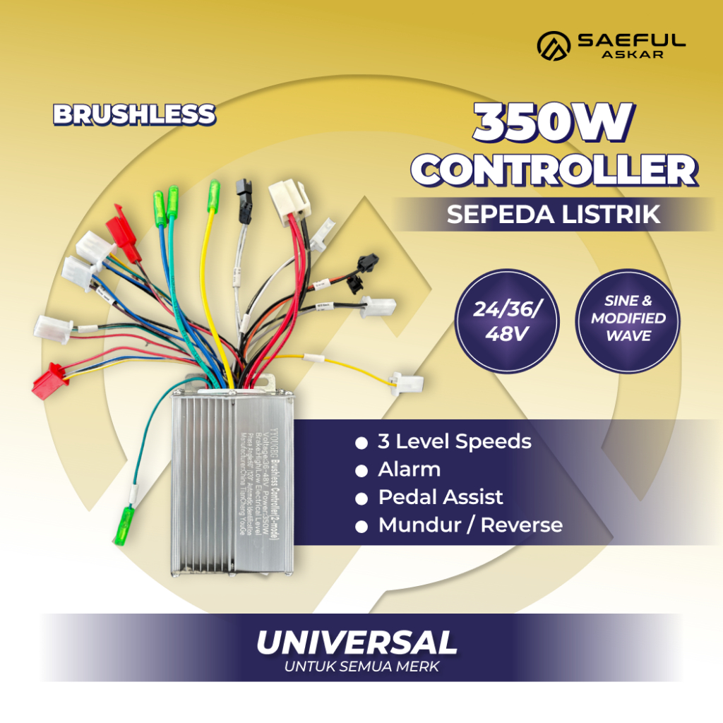 Jual 24V 36V 48V 350W Kontroler Sepeda Motor Controller Brushless DC ...