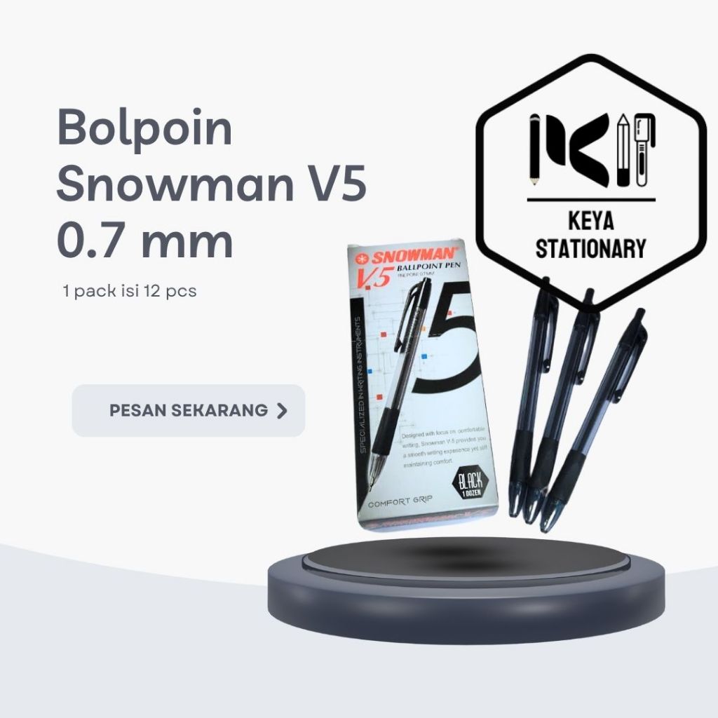 Jual BALLPOINT SNOWMAN V5 0.7MM / Pulpen Hitam Snowman Tebal 1 pack ...