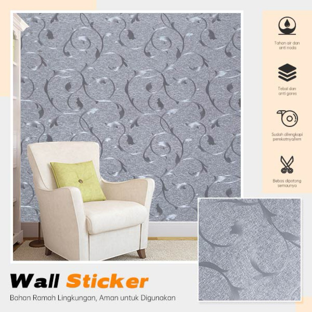 Jual Wallpaper Sticker Dinding K1020 Motif Silver Gradasi Bunga ...