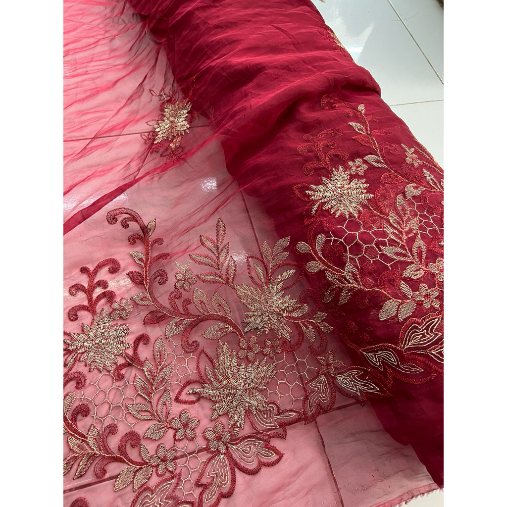 Jual Per 1/2mtr Obral Kain Sifon Kasionik Bordir Bunga Pinggiran Lebar ...