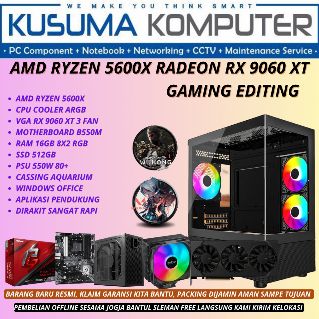 Jual PC Gaming Editing AMD Ryzen 5 5600X VGA RX 9060 XT 16GB SSD 512GB ...
