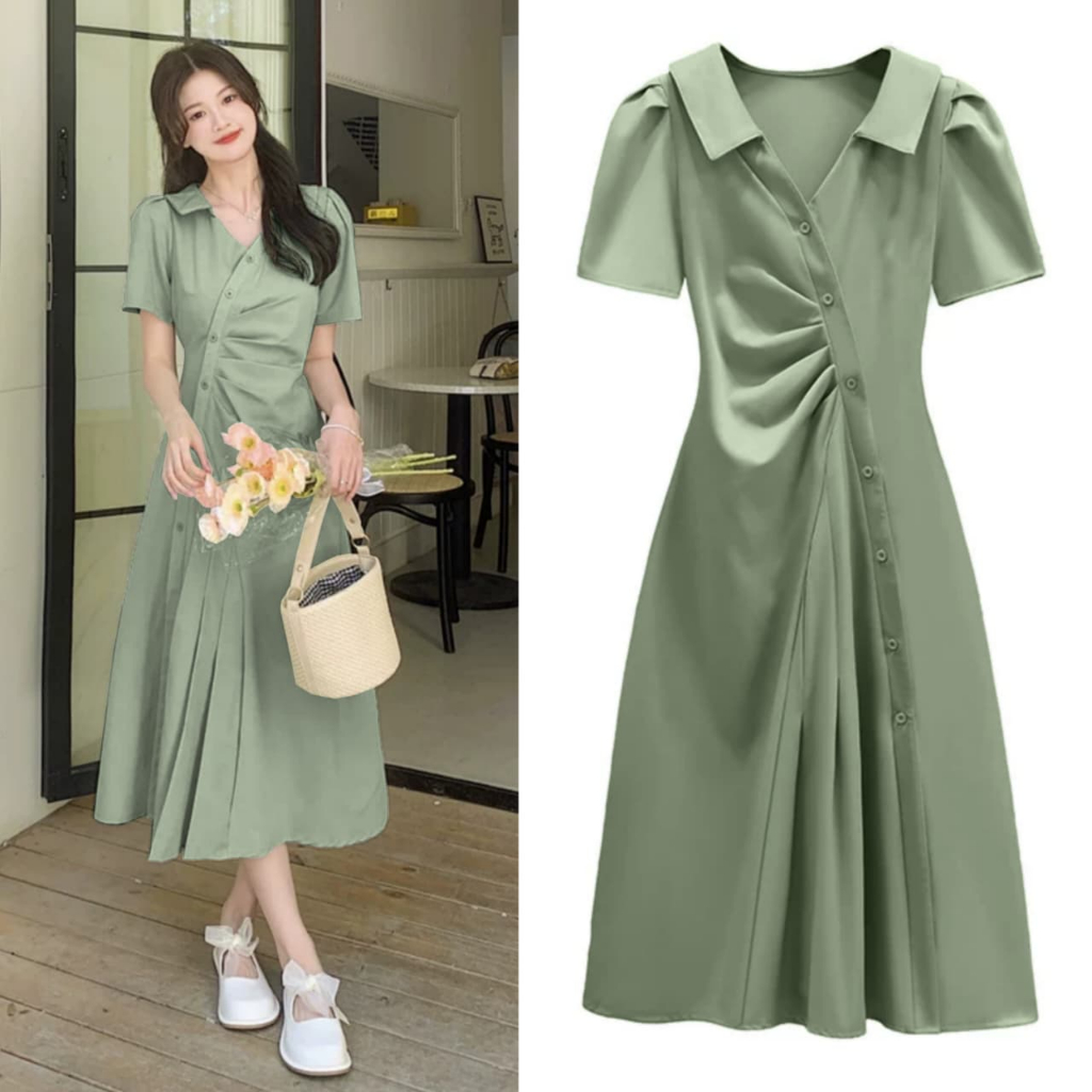 Jual FWG Dress Korean Style Wanita Dress Elegant Polos Pesta Wanita ...