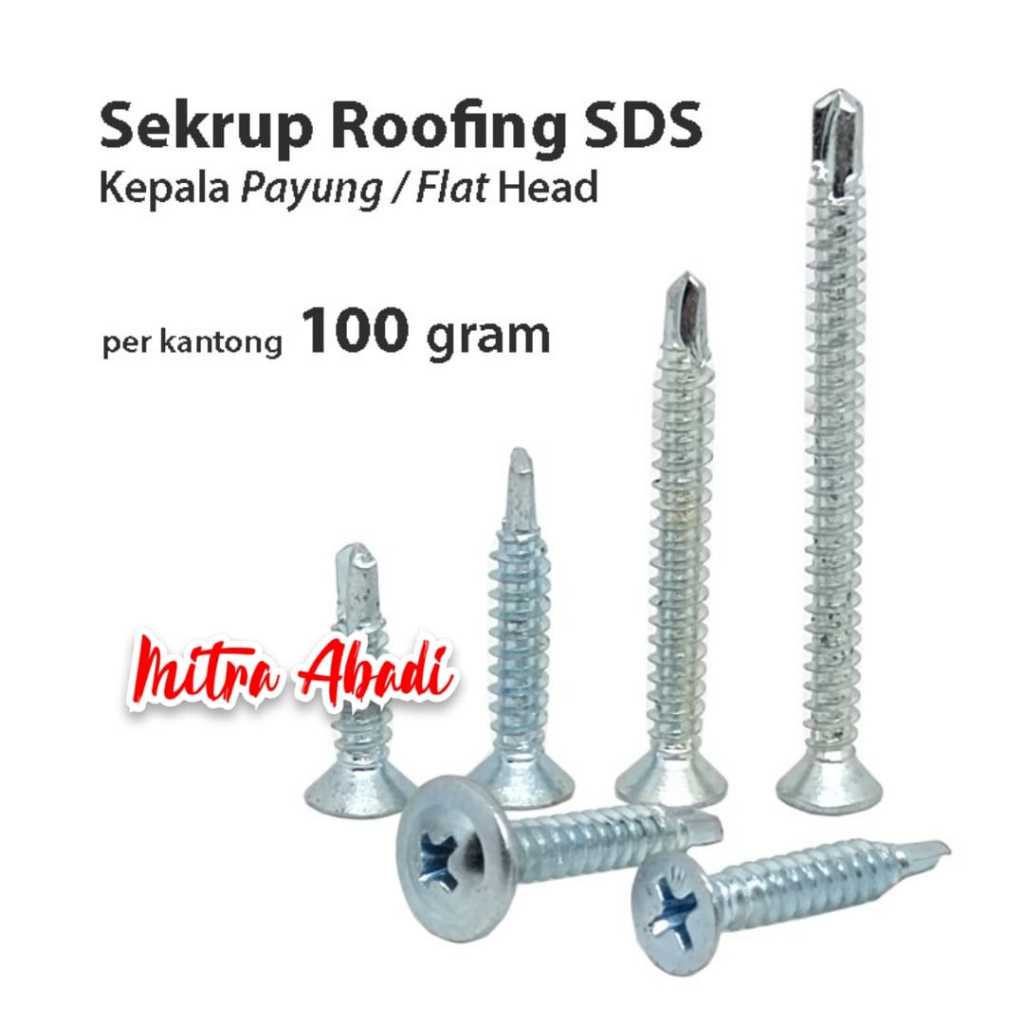 Jual Sekrup Roofing SDS FH / Baut Skrup Baja Ringan Rata Payung / Light ...