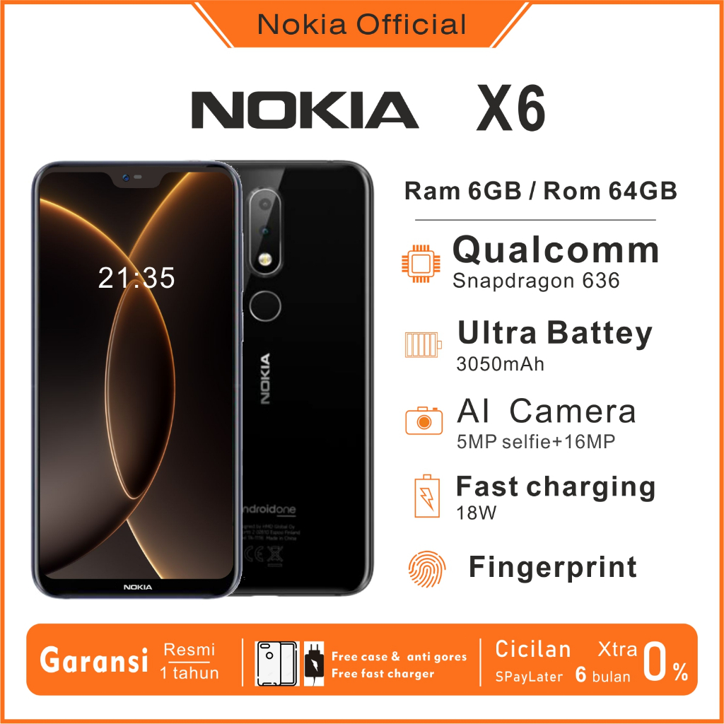 Jual Nokia X6 /6GB+64GB /dual sim/ type-c/ handphone nokia android ...