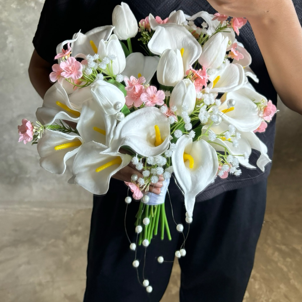 Jual READY Calla Lily Tulip Bridal Bouquet/wedding bouquet pearl/buket ...