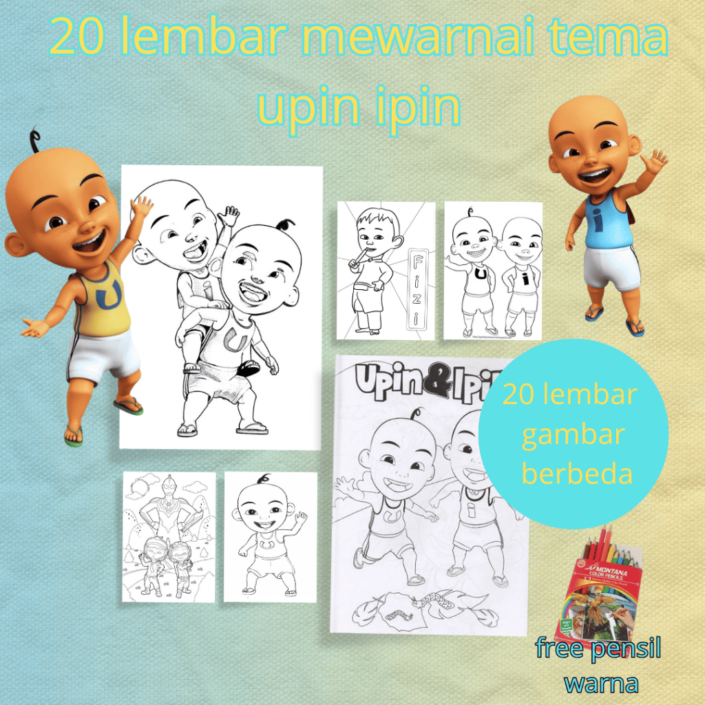 Jual 20 Lembar Mewarnai Upin Ipin Free Pensil Warna Mewarnai Anak Tk ...